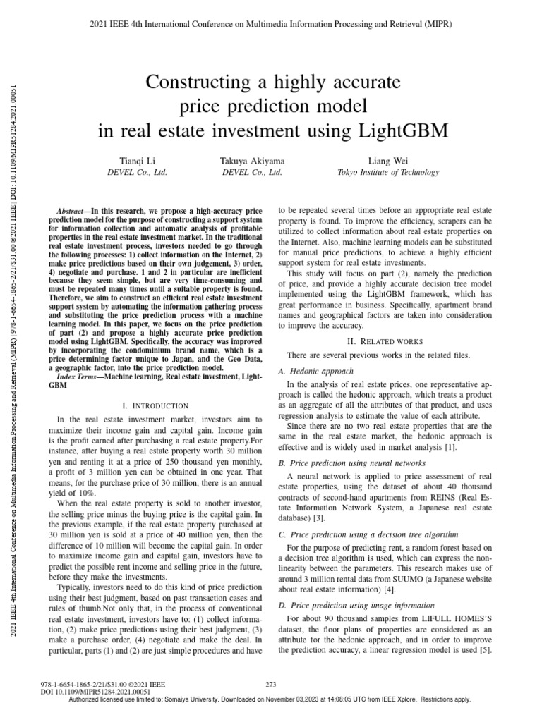 Constructing A Highly Accurate Price Prediction Model In Real Estate Investment Using Lightgbm