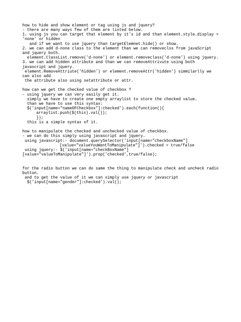 JavaScript & jQuery: Show/Hide Elements | PDF