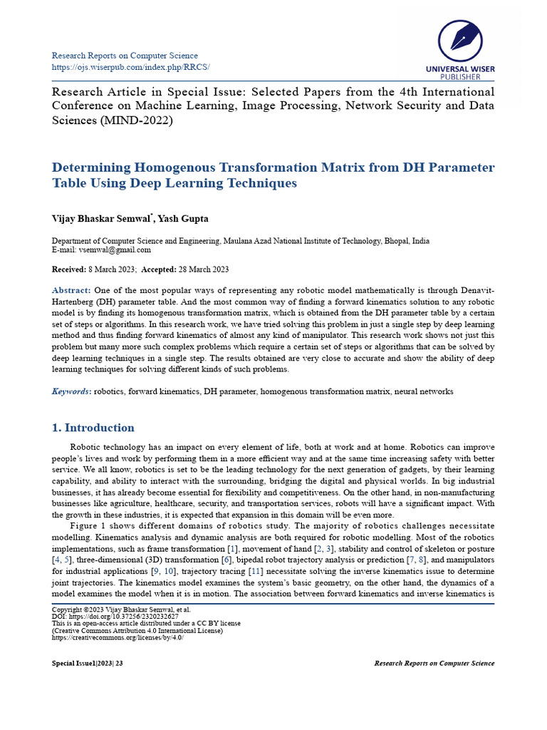 Determining Homogenous Transformation Matrix From | Download Free PDF ...