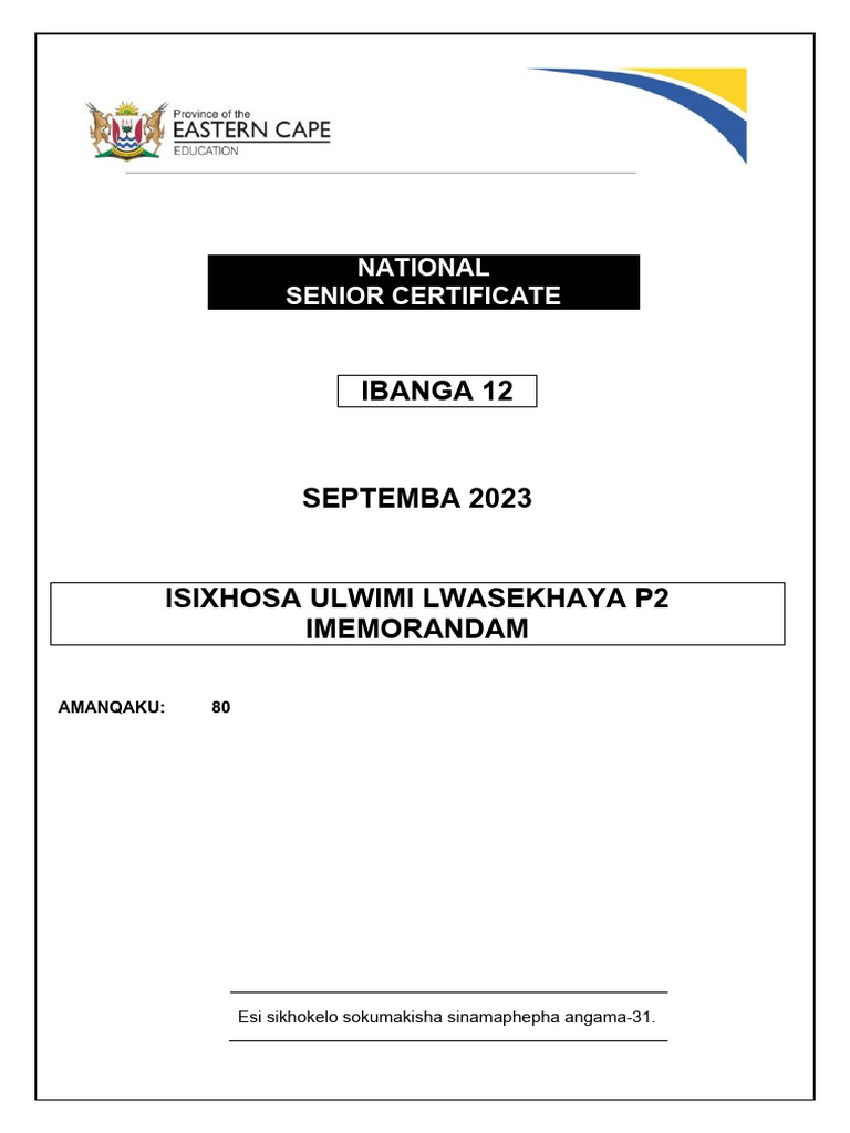 Xhosa HL P2 Memo GR12 Sept 2023 Final | Download Free PDF | South ... Xhosa HL P2 Memo GR12 Sept 2023 Final | Download Free PDF | South ...