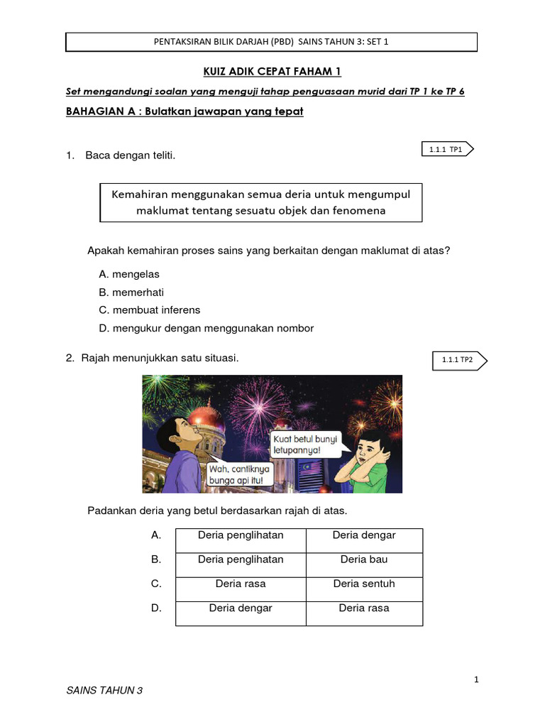 Modul - PBD - Kuiz - Cepat - Faham - Sains - Tahun 3 Feb - Mac | PDF