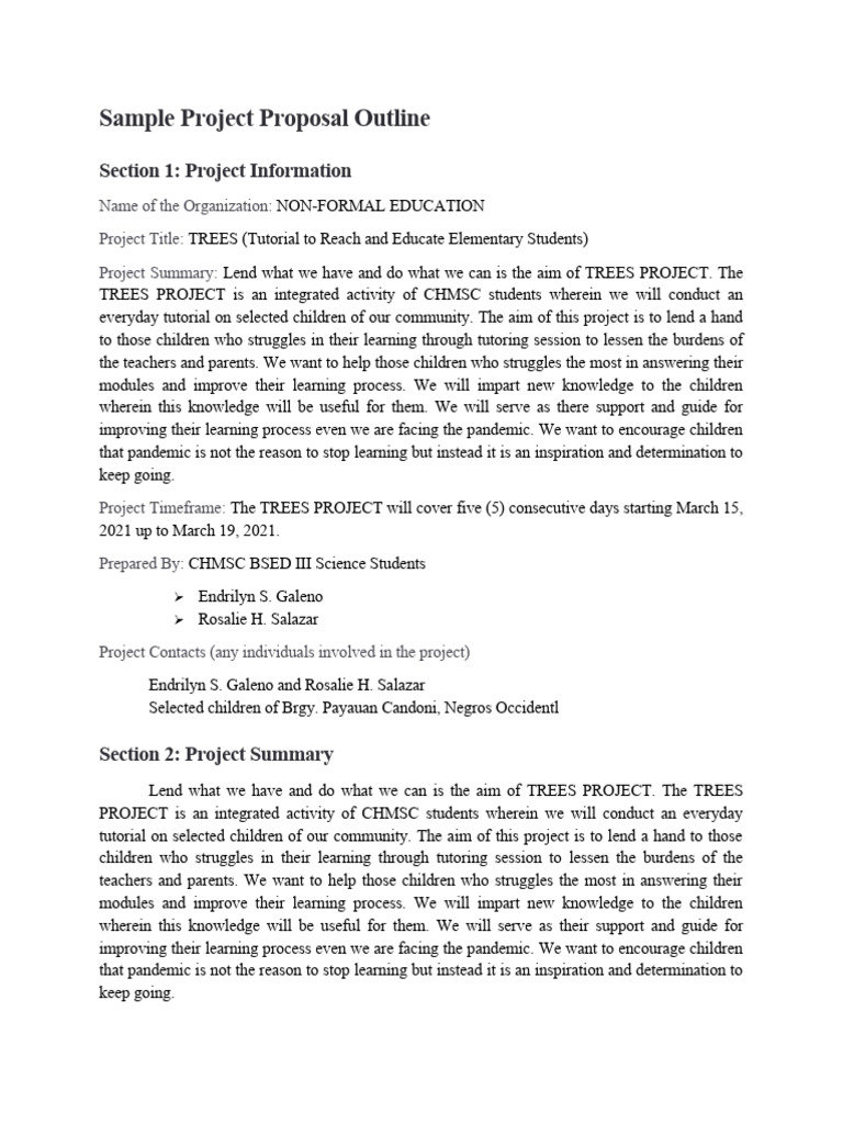 Community Project Proposal Outline EDUNFE 2nd Sem 2021 Edited | PDF | Learning | Behavior ...