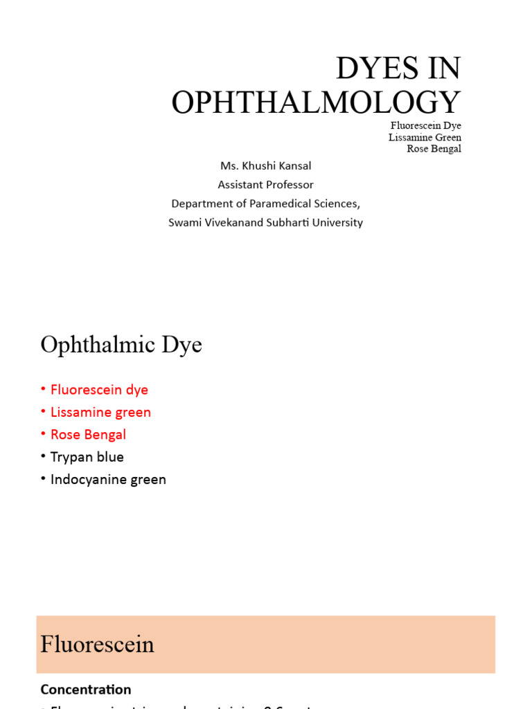 Ophthalmic Dyes for Eye Diagnosis | PDF | Self-Improvement | Wellness