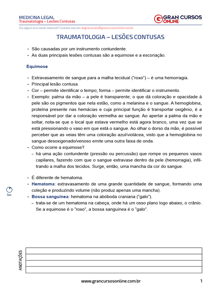 Aula 2 - Traumatologia - Lesões Contusas | Download grátis PDF | Sangue ...