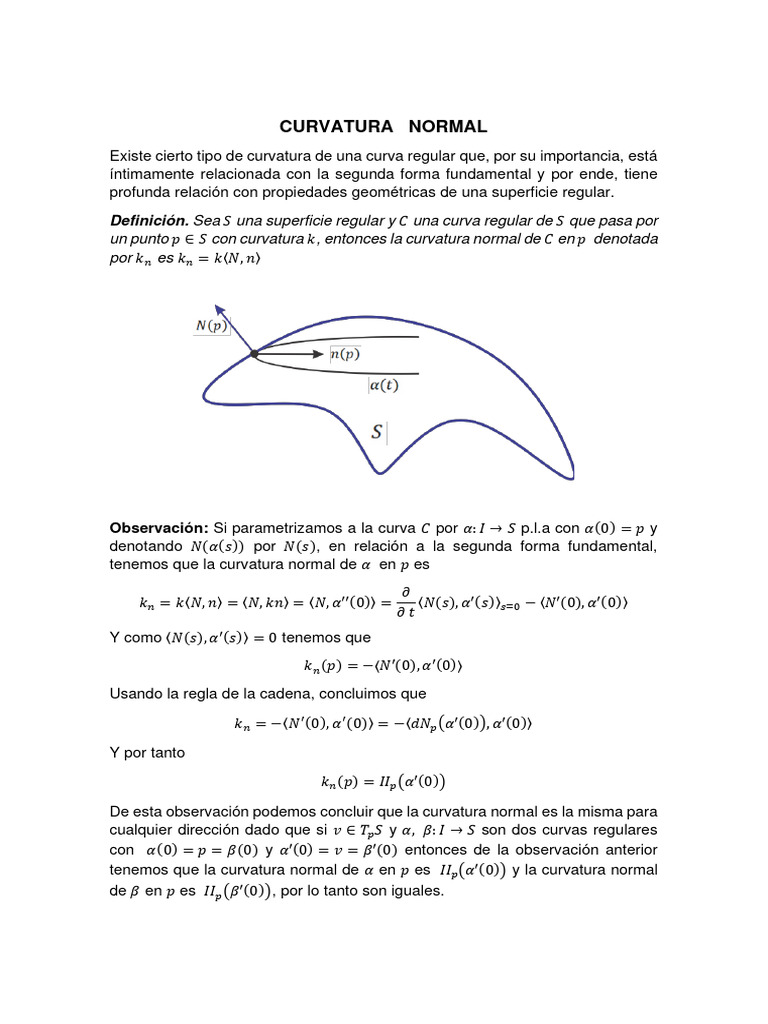 Curvatura Normal | PDF | Curva | Topología diferencial