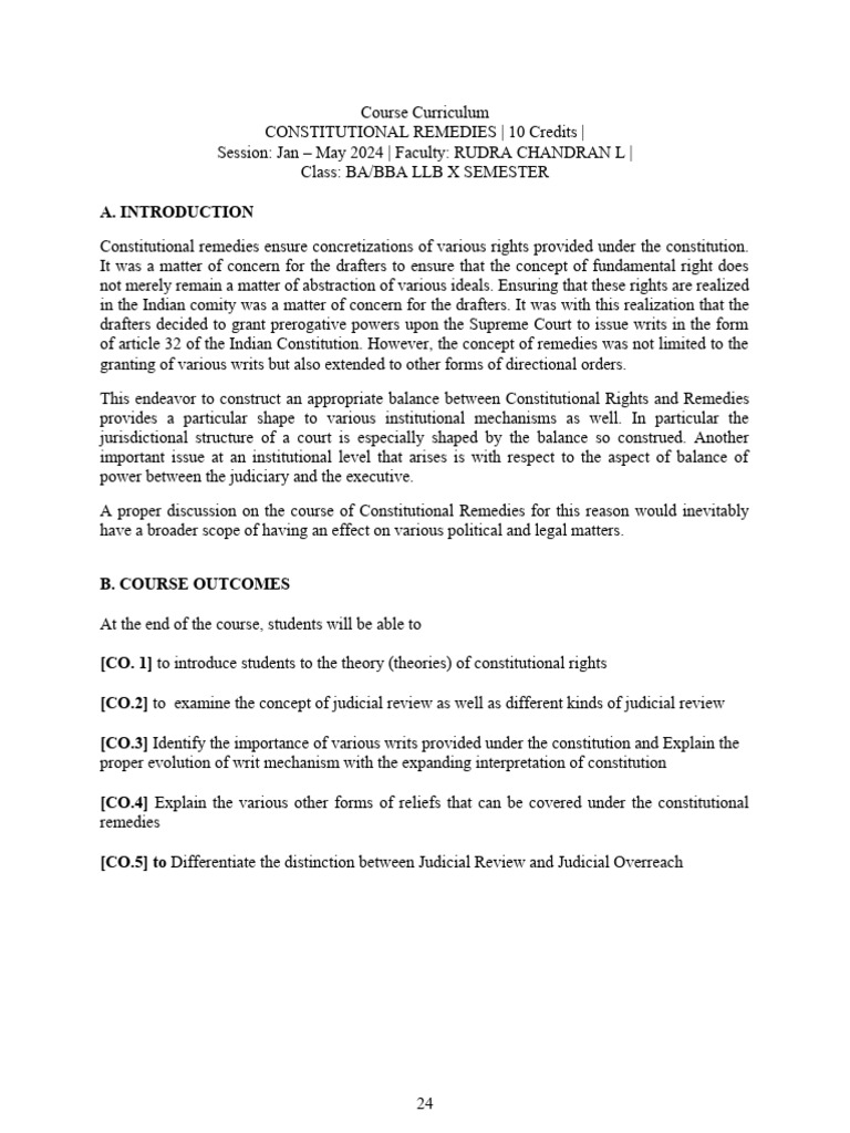 Updated CR Course Outline | PDF | Public Law | Justice