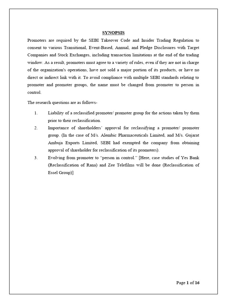 Reclassification of Promoter - Work in Progress | PDF | Board Of ...