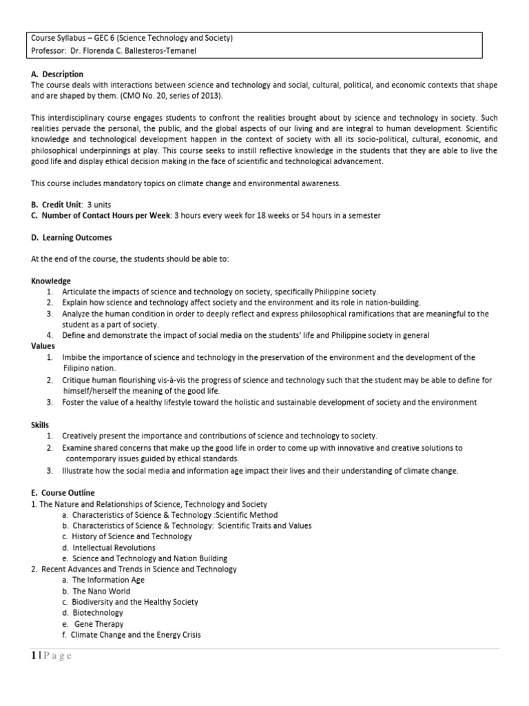 Course Syllabus - Non Matrix | PDF | Science | Society Course Syllabus - Non Matrix | PDF | Science | Society