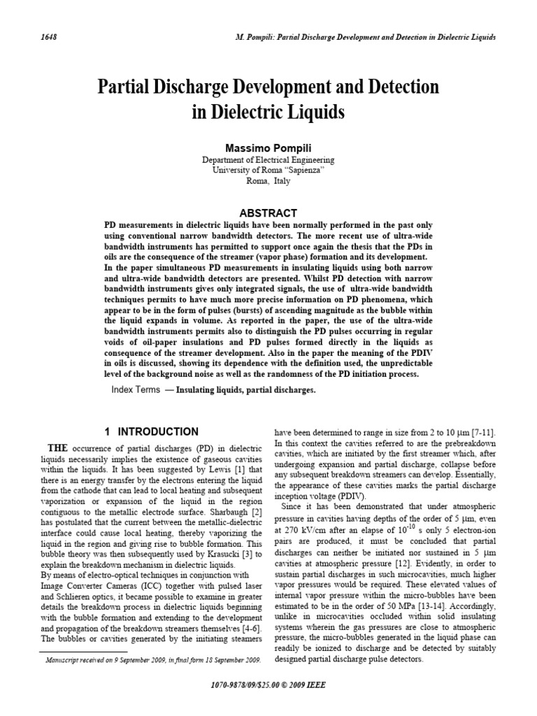 26 Partial Discharge Development and Detection in Dielectric Liquids | PDF | Electrical ...