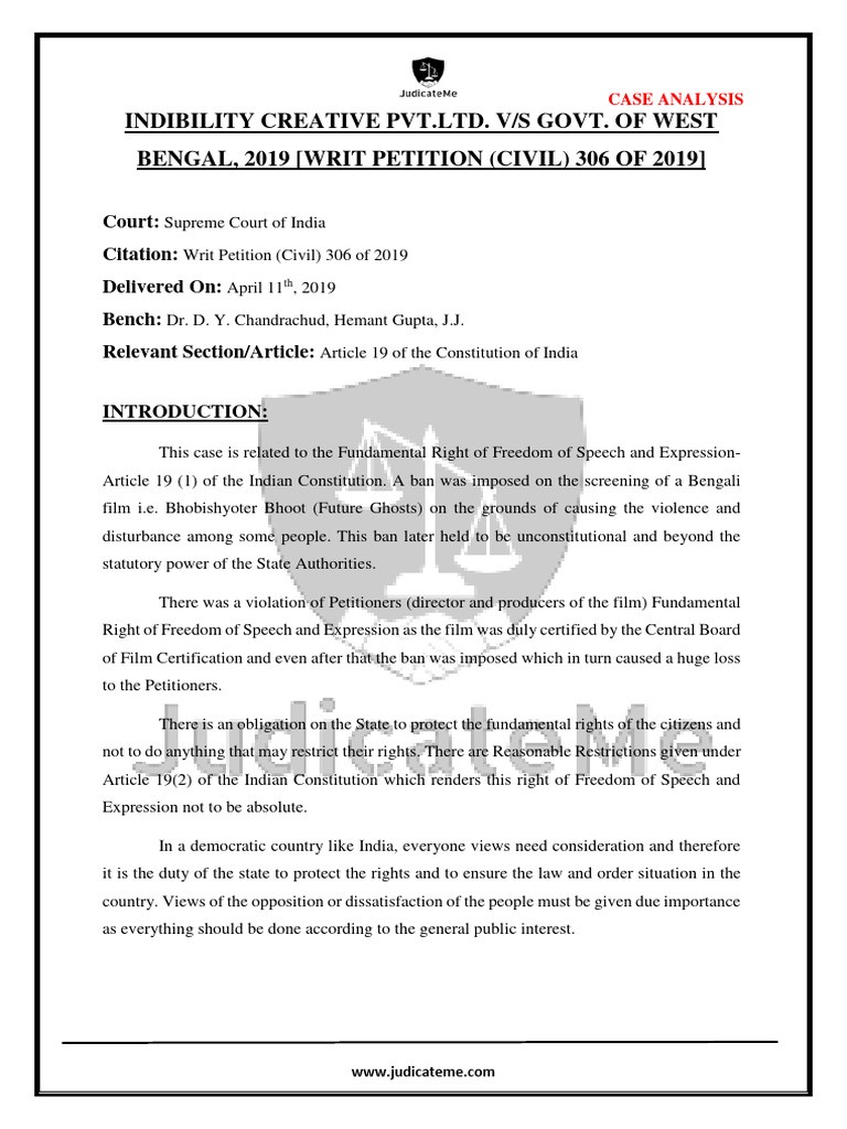 Indibility Creative PVT - LTD - v. Govt. of West Bengal Judicateme ...