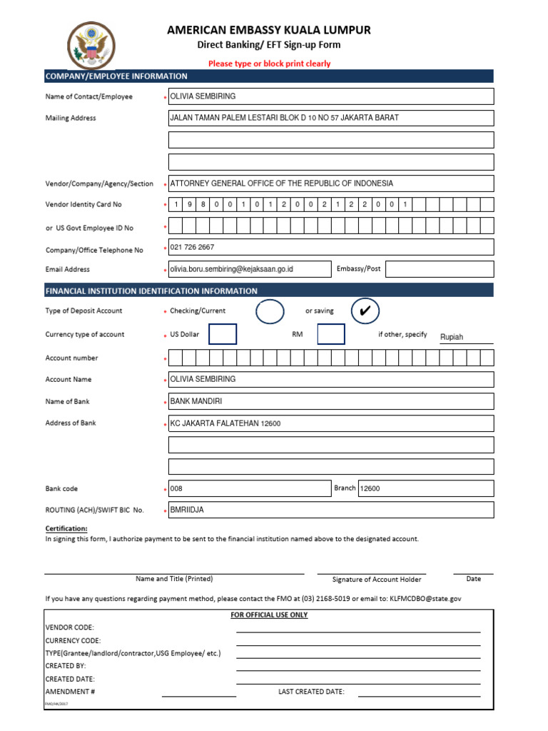 Direct Banking/EFT Sign-up Form | PDF