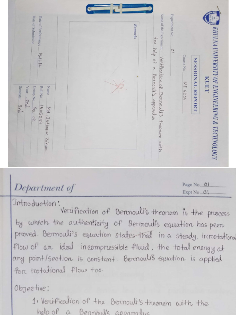 Verification of Bernoulli Equation | PDF