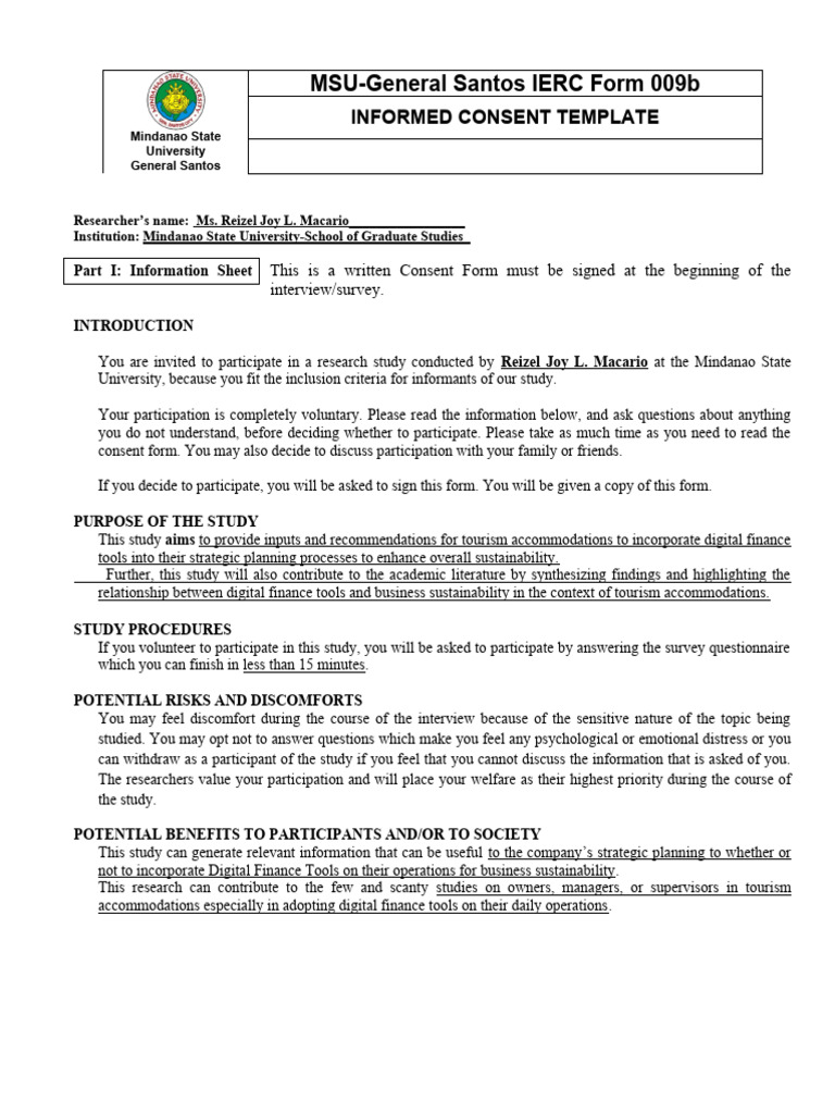 Form 009b - Informed Consent (English) | PDF | Informed Consent ...