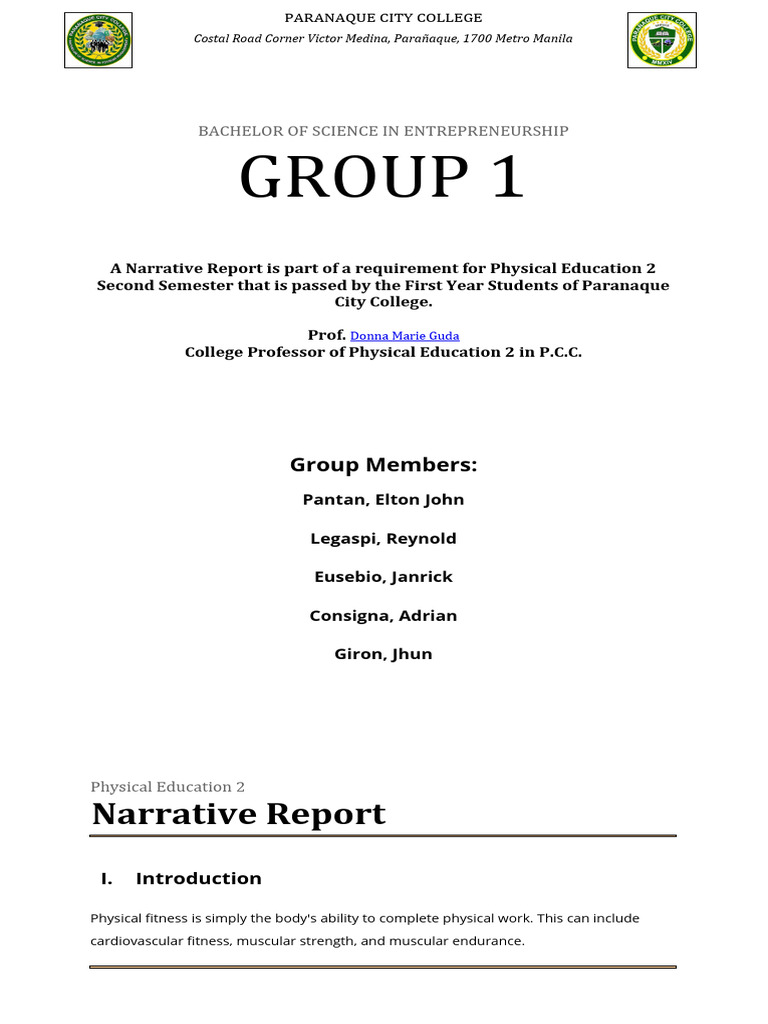 Narrative Report Fo PE2 Group 1 | PDF | Physical Fitness | Strength Training