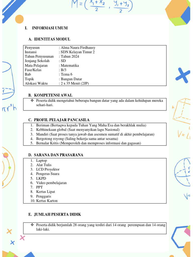 Modul Ajar MTK Bangun Datar | PDF | Karier & Perkembangan | Seni