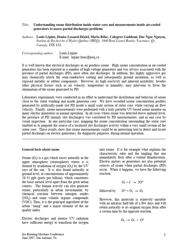 Ozone Detection in Air-Cooled Generators | PDF | Ozone | N Ox