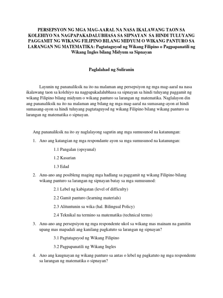 Paglalahad NG Suliranin | PDF