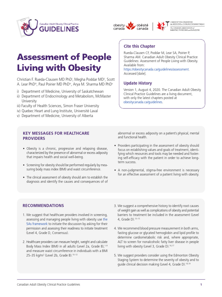 Canadian Obesity Assessment Guidelines | PDF | Obesity | Body Mass Index