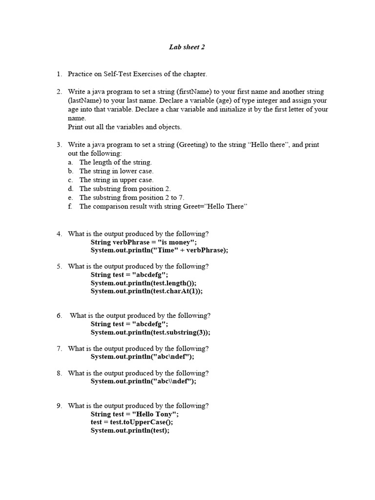 Lab Sheet 2 | PDF | Parameter (Computer Programming) | String (Computer Science)