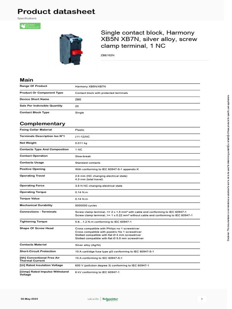 Schneider Electric - Harmony-XB5N-XB7N - ZBE102N | PDF | International ...