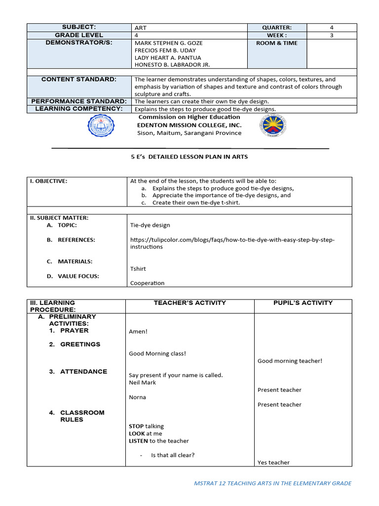 Art Lesson Plan | PDF | Color | Teachers