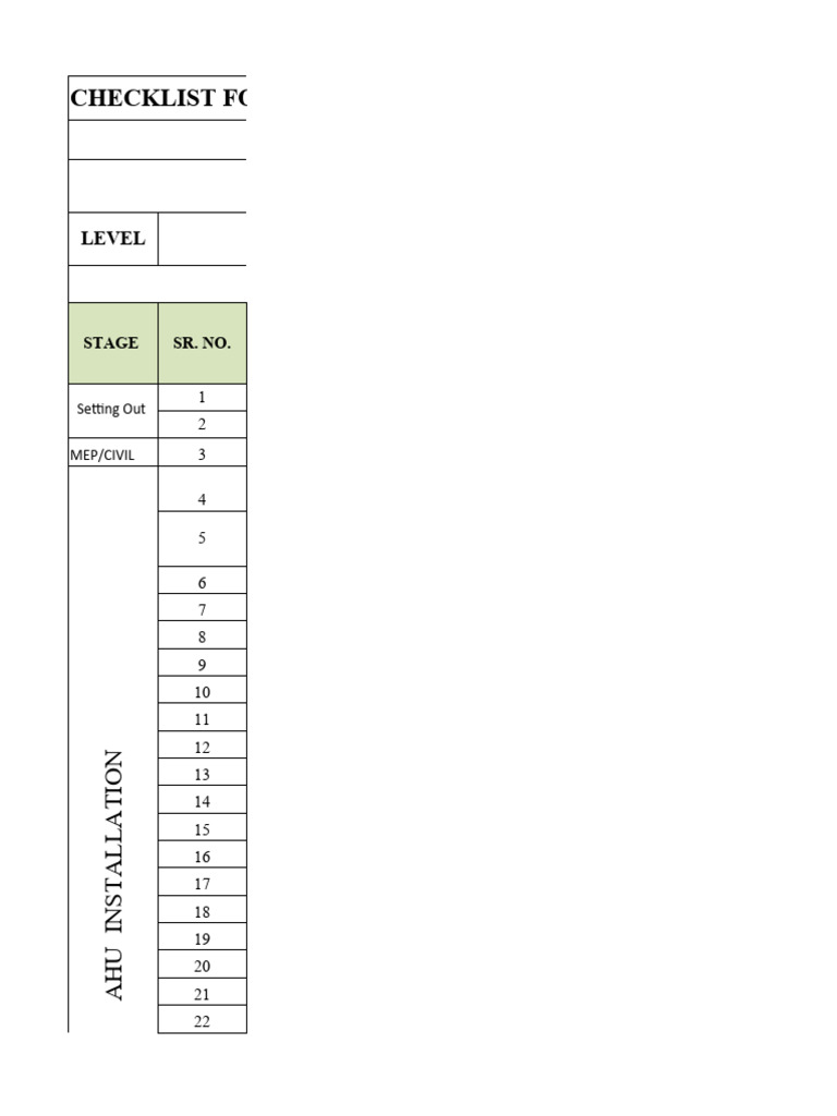 AHU INSTALLATION CHECKLIST FORMAT | PDF | Duct (Flow) | Building ...