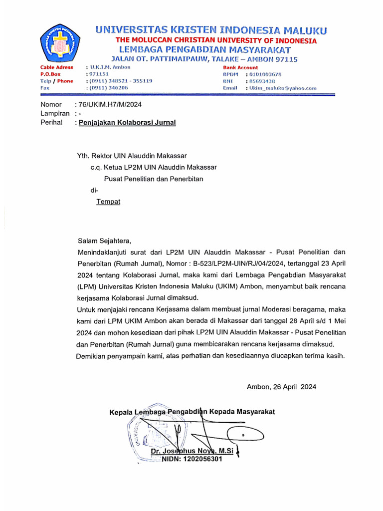 Surat Lpm Ukim - Lp2m Uin Alauddin | PDF