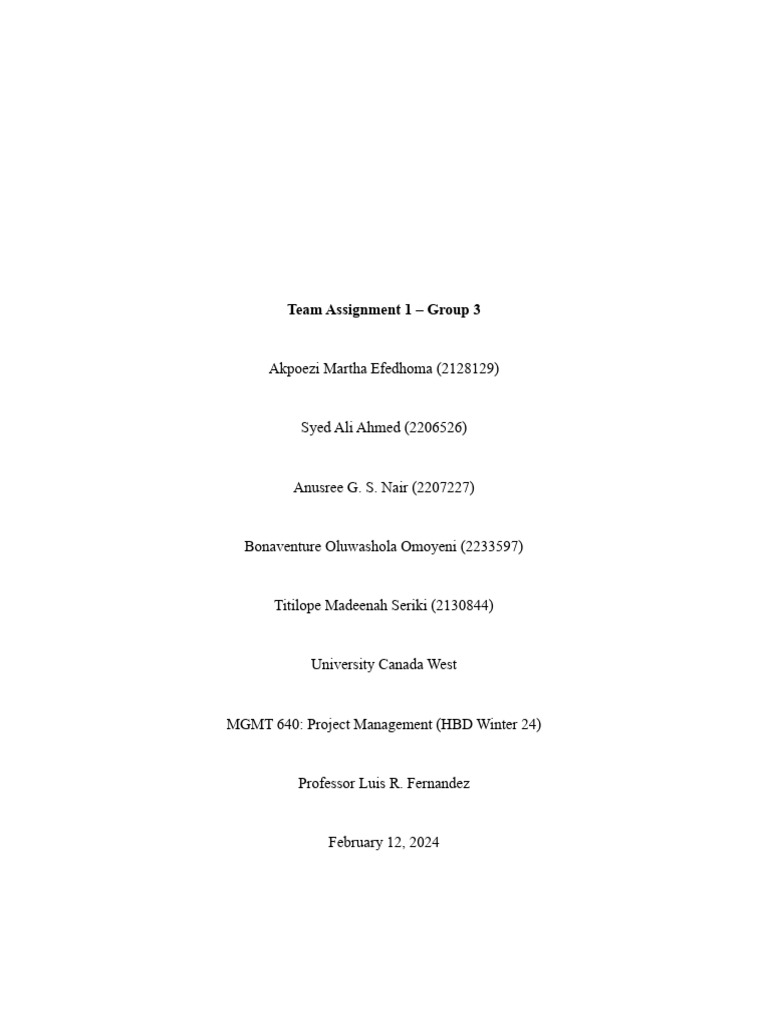 Assignment Part 1 | PDF | Project Management