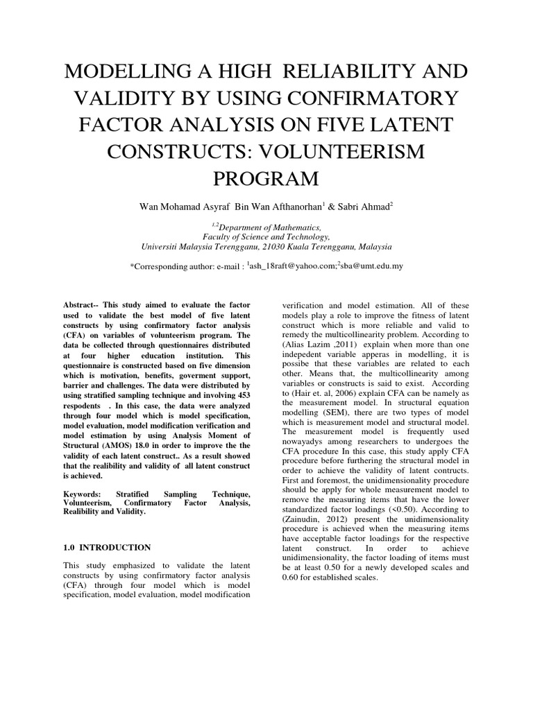 Modelling A High Reliability and Validit | PDF | Factor Analysis ...