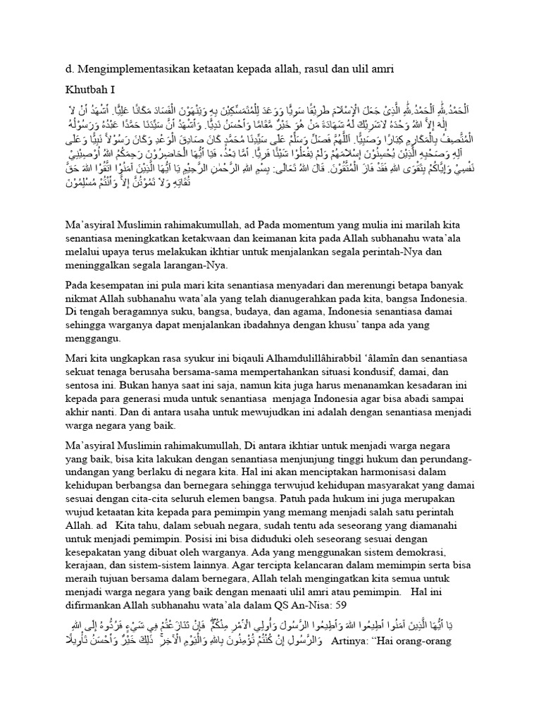 D. Mengimplementasikan Ketaatan Kepada Allah Rasul Dan Ulil Amri | PDF
