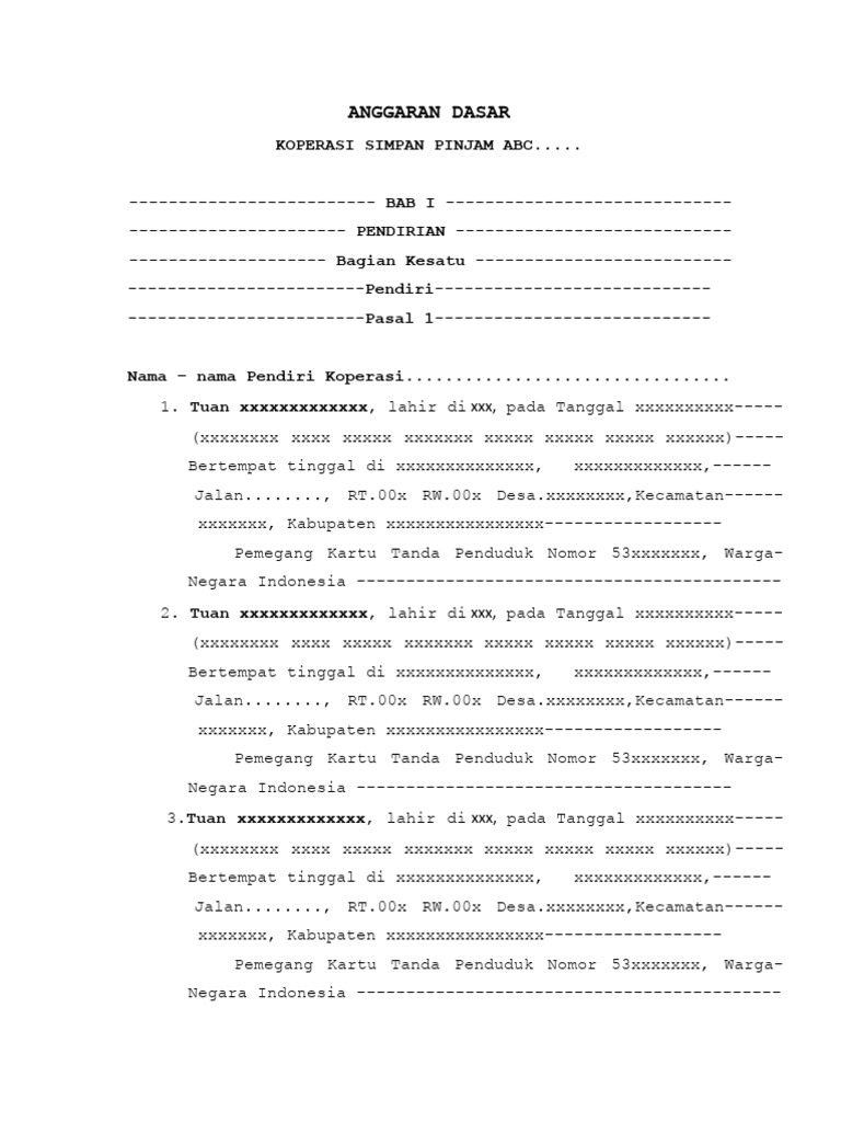 Contoh Draf Anggaran Dasar | PDF