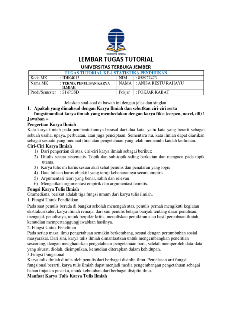 Tugas Tutorial 1 Karya Ilmiah | PDF