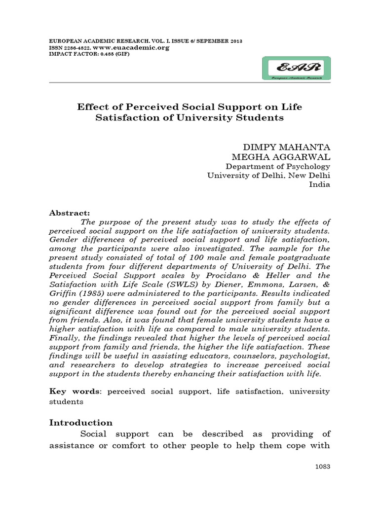 Effect of Perceived Social Support On Li | PDF | Social Support ...