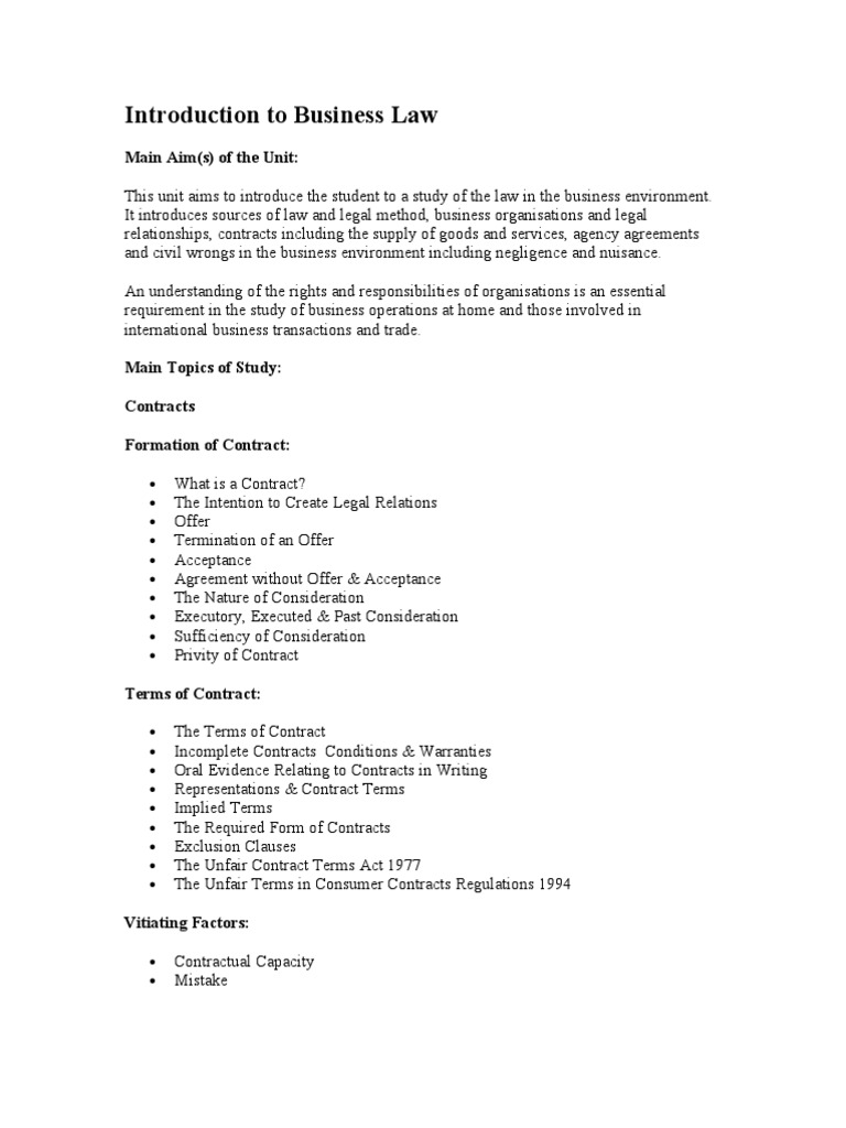 Introduction to Business Law Syllabus | PDF | Law Of Agency ...