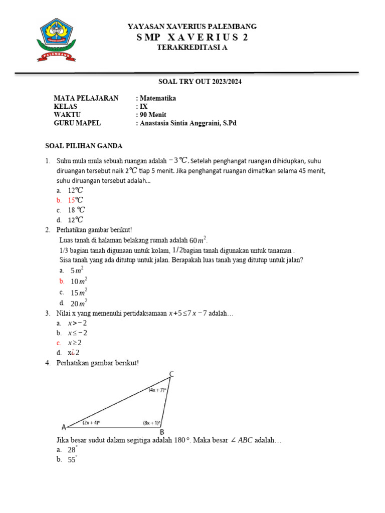 TRY OUT MATEMATIKA 2024 Fix | PDF