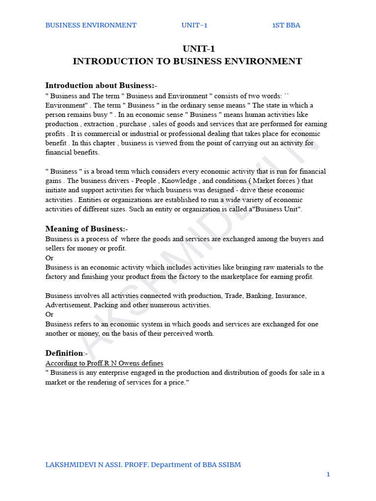UNIT-1 Business Environment | PDF | Swot Analysis | Business