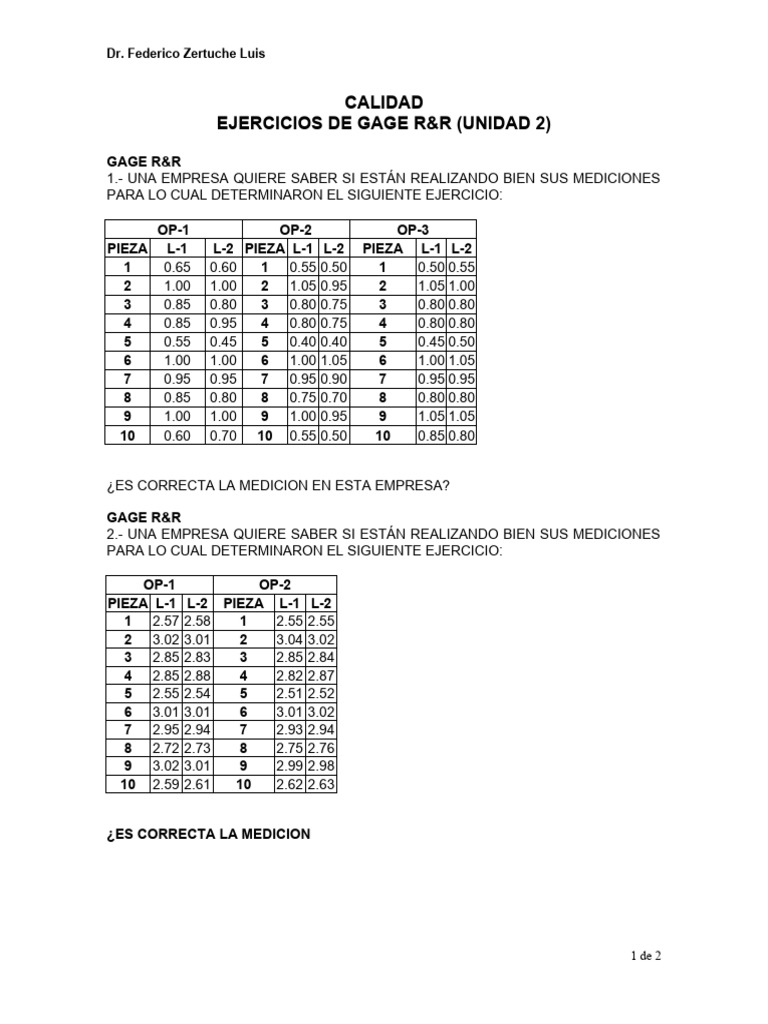 Ejercicios de Gage R&R | PDF