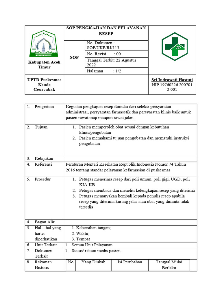 Sop Pengkajian Dan Pelayanan Resep | PDF