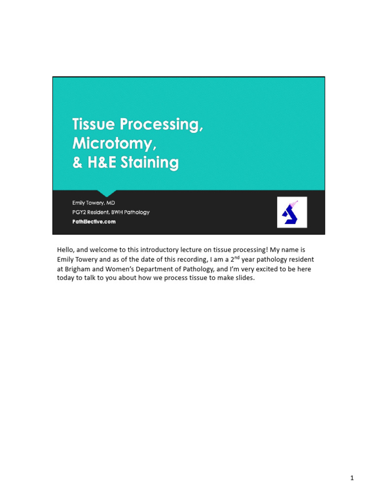 Tissue Processing Microtomy and HE | PDF | Fixation (Histology) | Histology