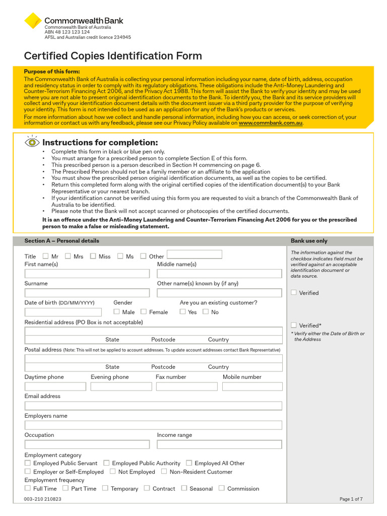 Certified Copies Identification Form | PDF | Identity Document | Notary ...
