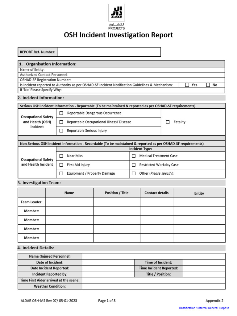 Appendix 2. ALDAR Projects OSH Incident Investigation Report | PDF ...