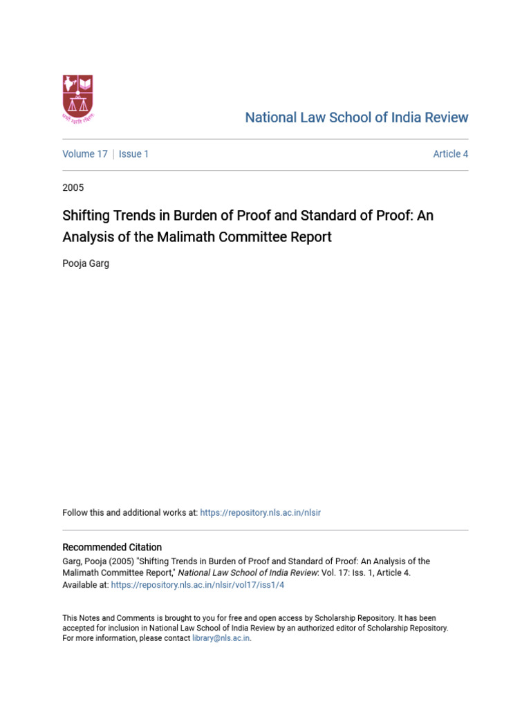 Malimath Committee Report Analysis | PDF | Burden Of Proof (Law ...