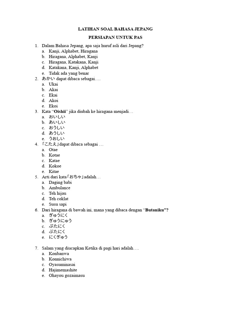 Latihan Soal Bahasa Jepang | PDF