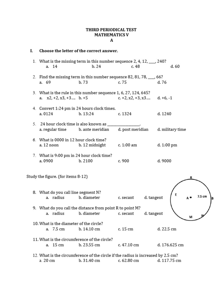 THIRD PERIODICAL TEST Grade 5 A | PDF | Shape | Polygon