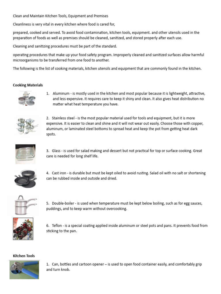 Clean and Maintain Kitchen Tools | PDF | Kitchen Utensil | Cookware And Bakeware