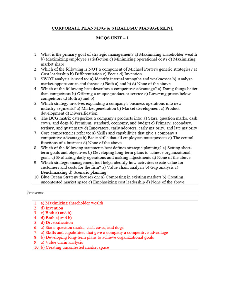 Strategic Management Mcqs Unit 1 | PDF | Strategic Management | Decision Making