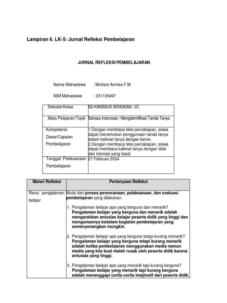 Lampiran 6. LK-5 BAHASA INDONESIA | PDF