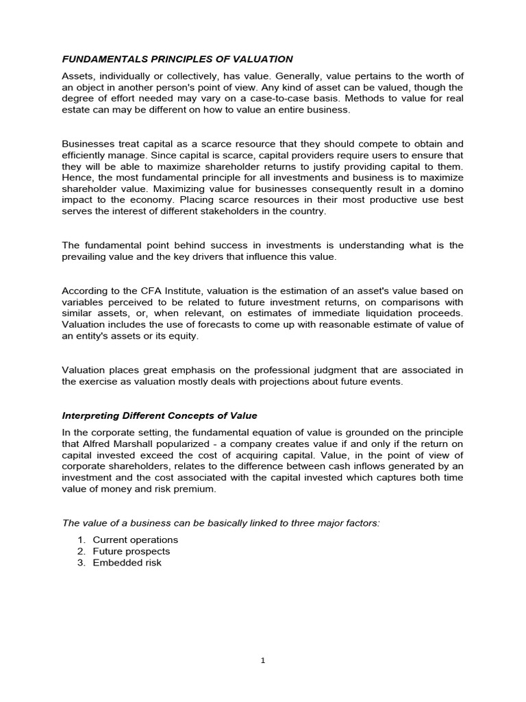 Valuation Principles and Methods Overview | PDF | Business Valuation ...