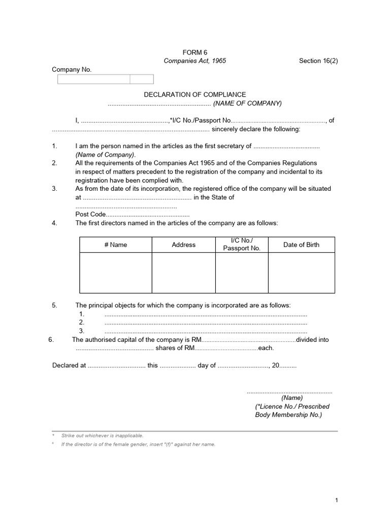 Declaration of Compliance Form 6 | PDF | Justice | Crime & Violence