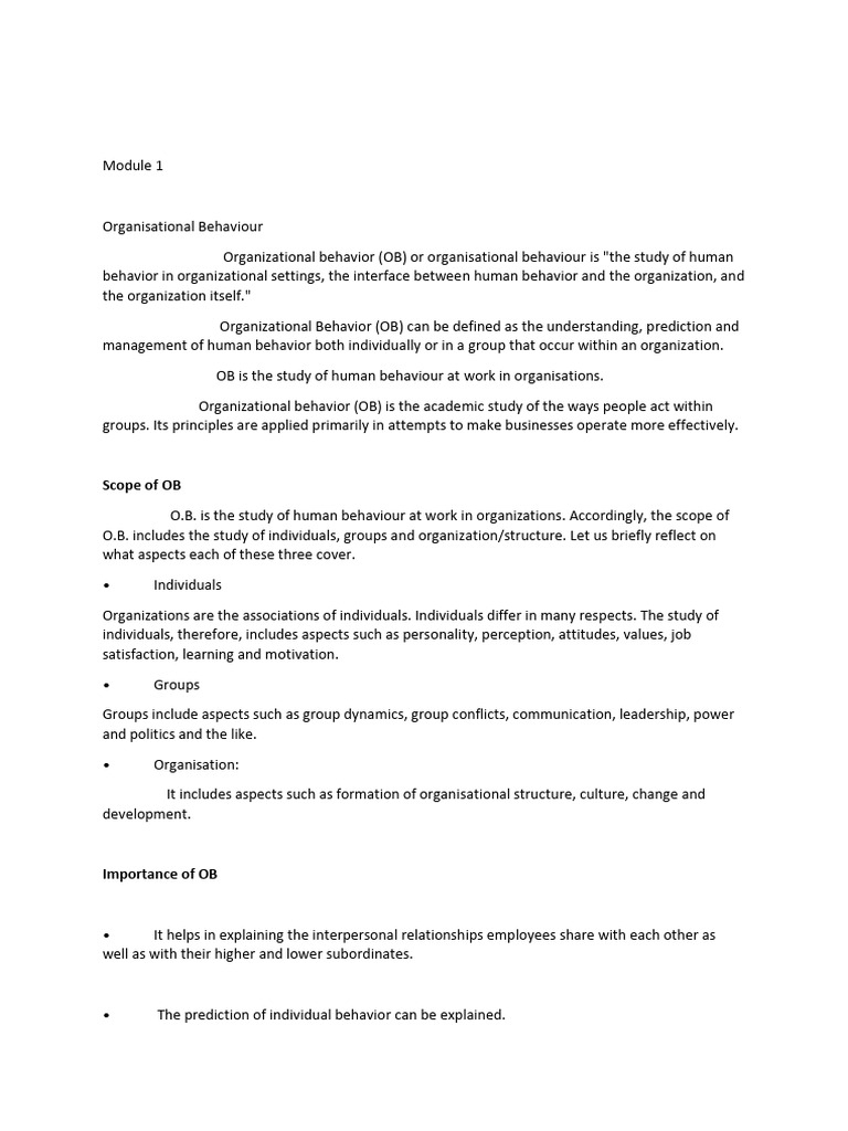 Organisational Behaviour NOTES | PDF | Attitude (Psychology) | Motivational